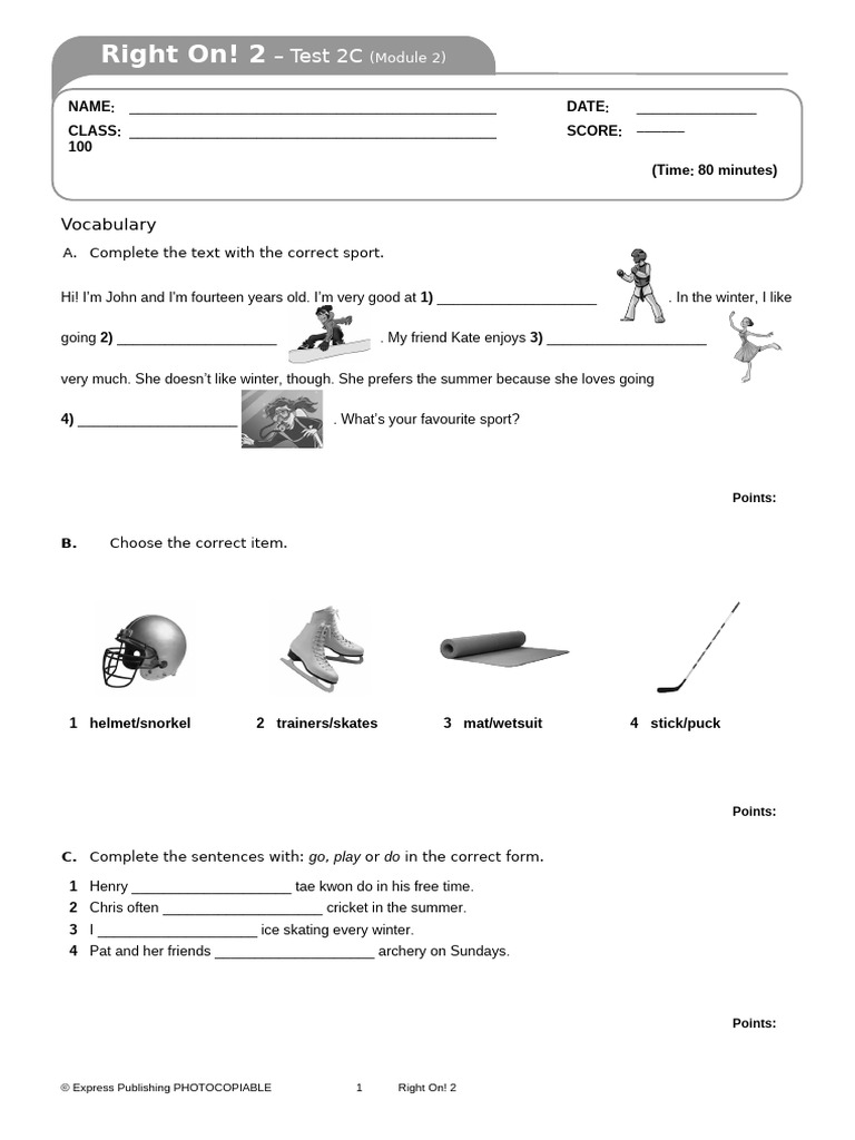 Right On! 2 Test 2C Vocabulary & Grammar | PDF | Hamburgers | Foods