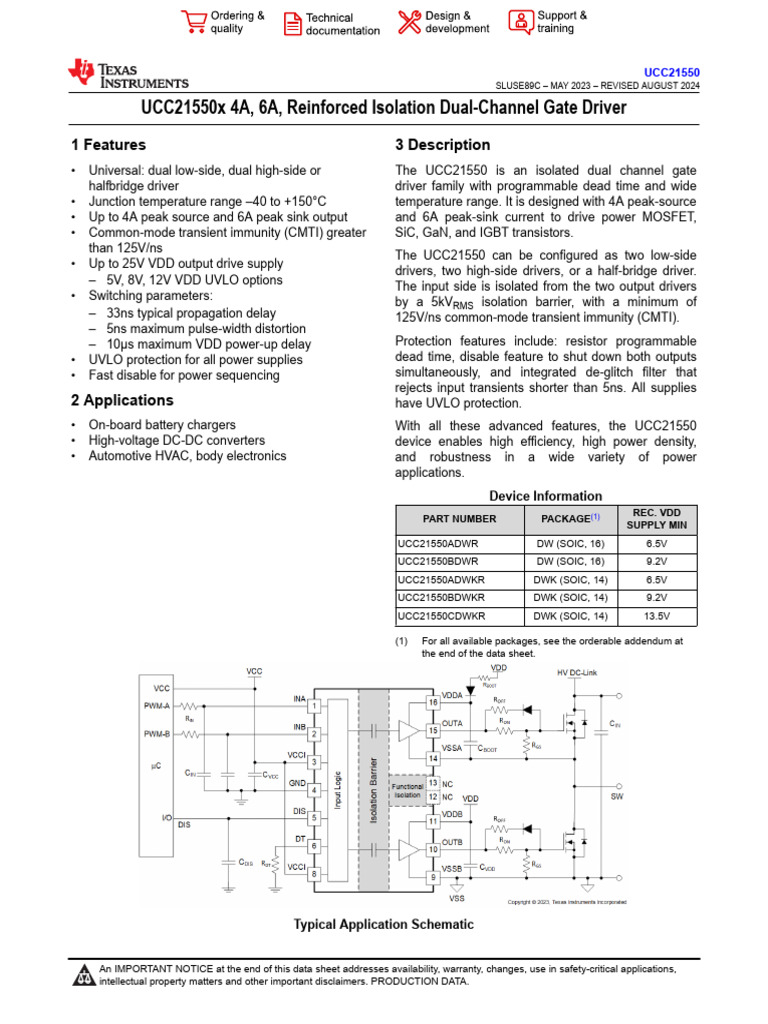 ucc21550 | PDF | Electrostatic Discharge | Field Effect Transistor