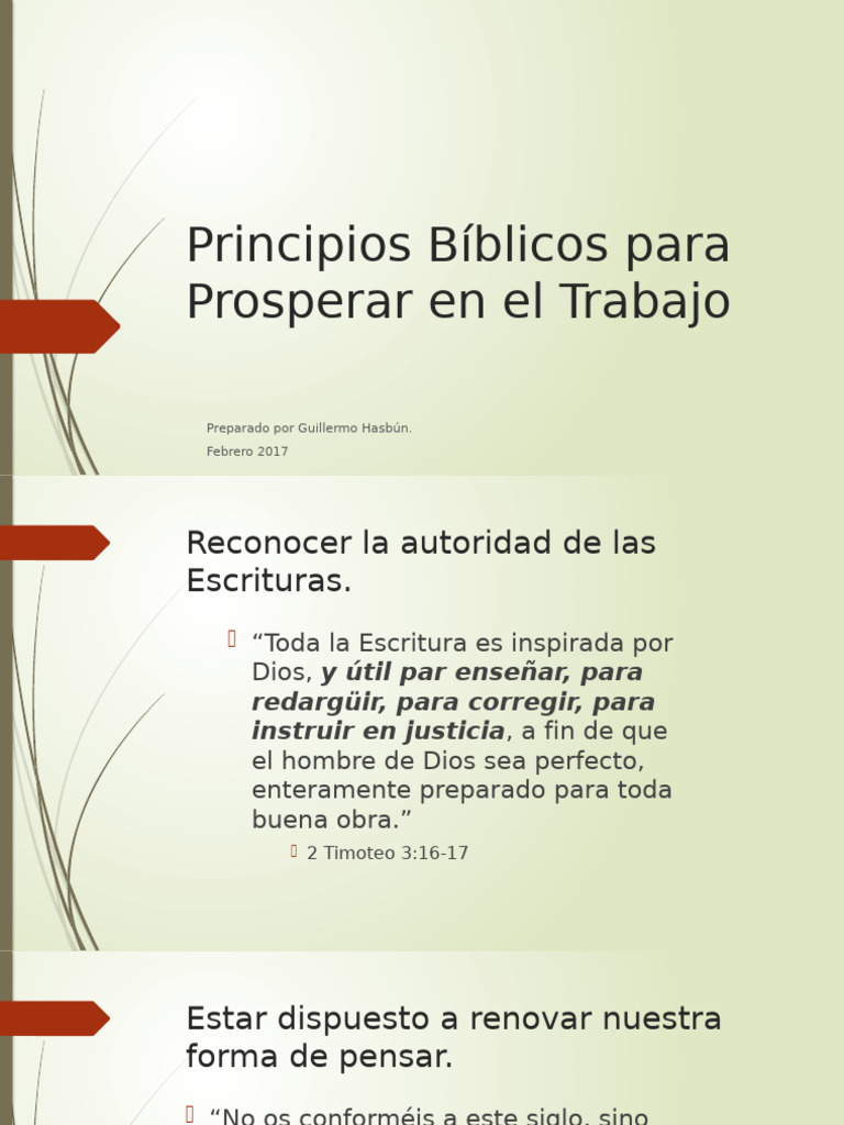 Principios Bíblicos para Prosperar en el Trabajo - Lic. Guillermo Hasbun - Iglesia Josué | PDF ...