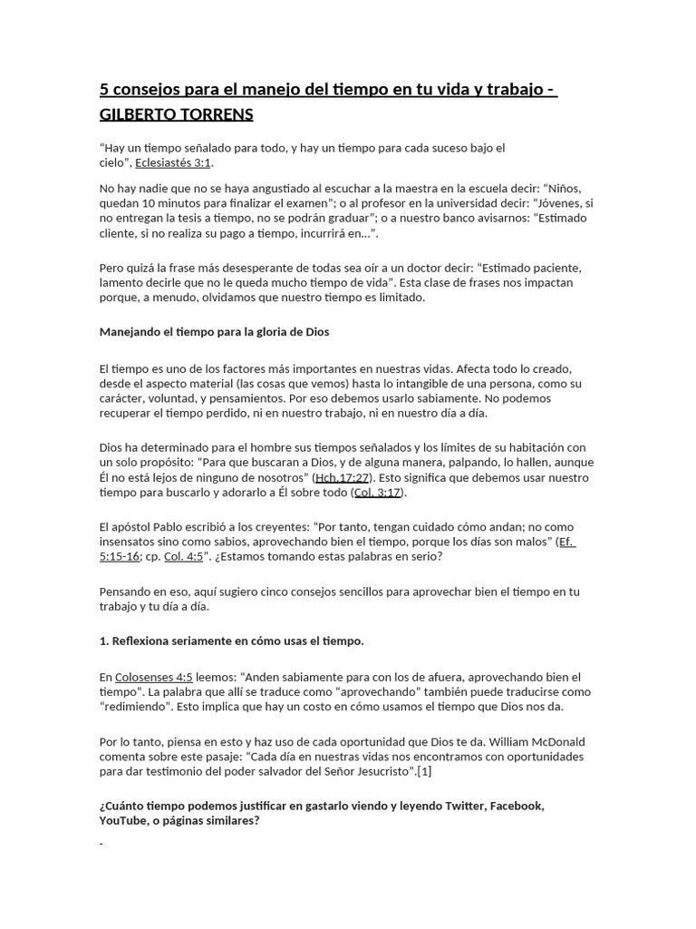 5 Consejos para El Manejo Del Tiempo en Tu Vida y Trabajo - GILBERTO ...