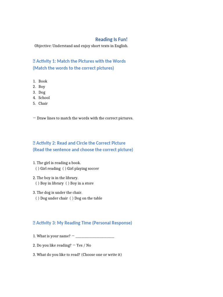 Fun English Reading Activities for Kids | PDF