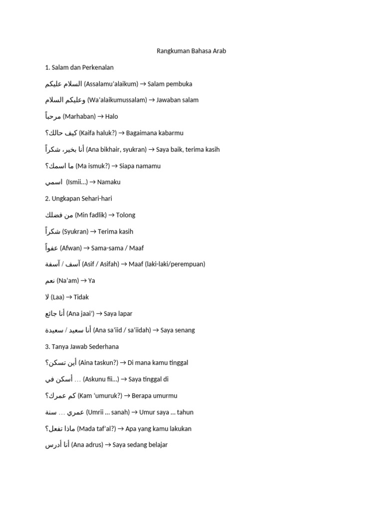 Rangkuman Bahasa Arab | PDF