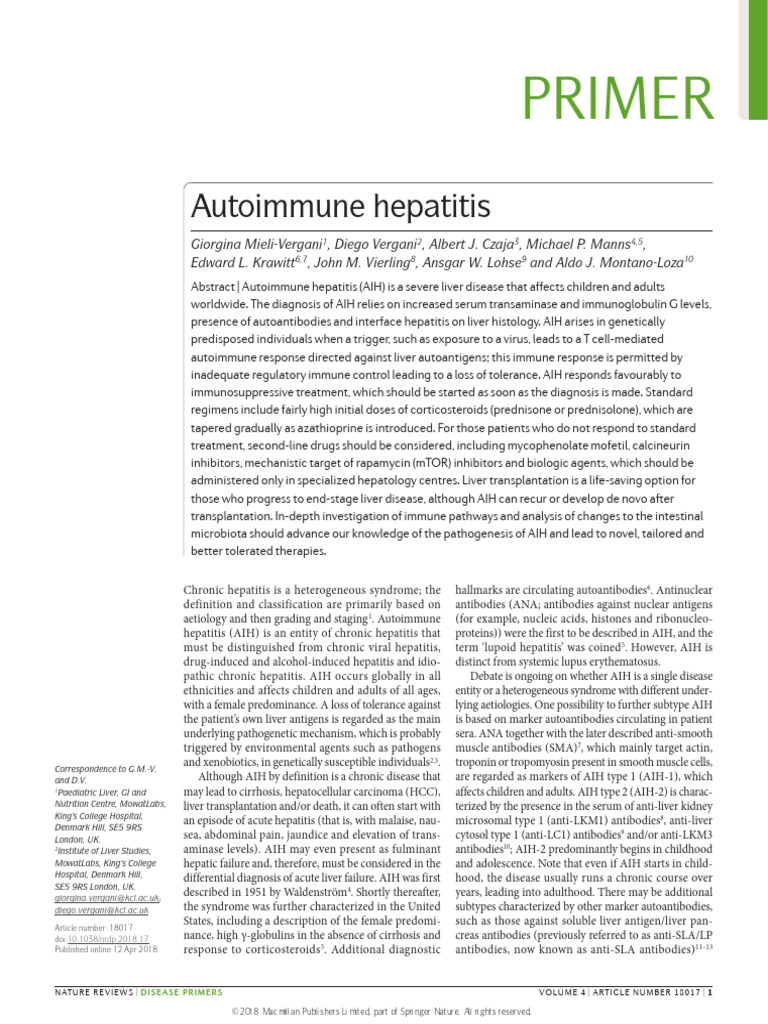 Autoimmune-Hepatitis NATURE Review | PDF | Hepatitis | Human Diseases ...
