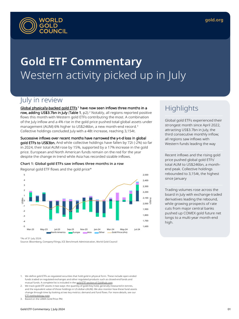 July 2024 Gold ETF Inflows Analysis | PDF | Exchange Traded Fund | Gold As An Investment