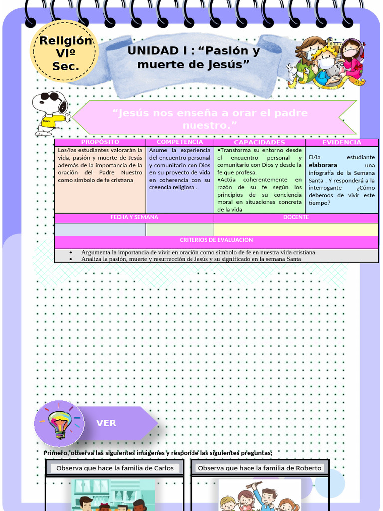 Ficha de Actividad S4 (U1) Ciclo VI (1°2°) - RELIGIÓN | PDF | orador del Señor | Oración