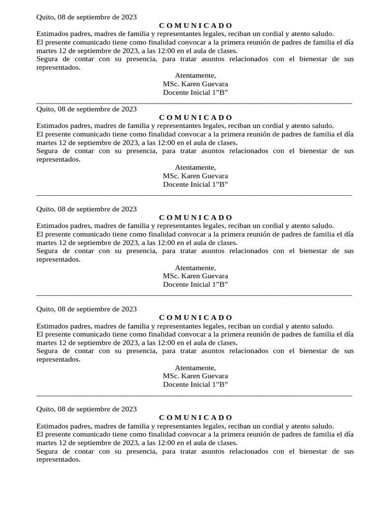 Comunicados Inicial 1B | PDF