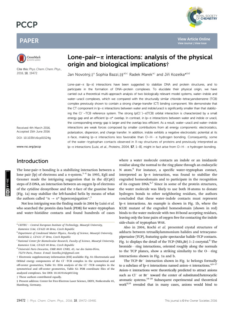 Paper: Lone-Pair - Interactions: Analysis of The Physical Origin and Biological Implications ...