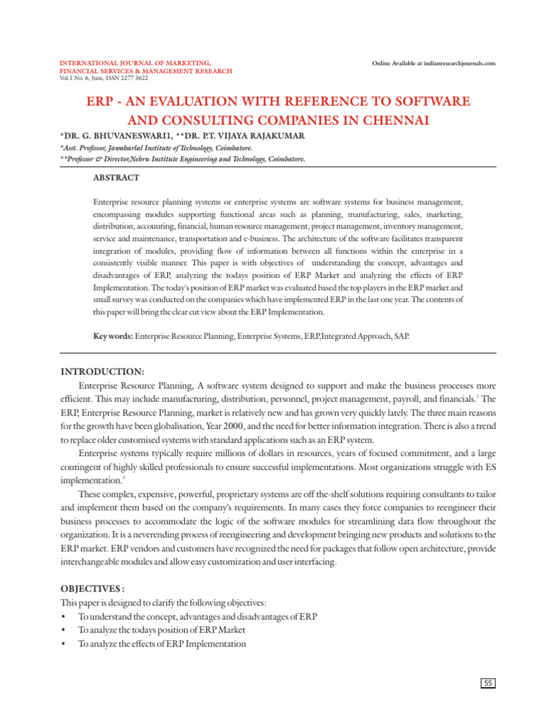 Erp An Evaluation With Reference To Soft | PDF | Enterprise Resource Planning | Business