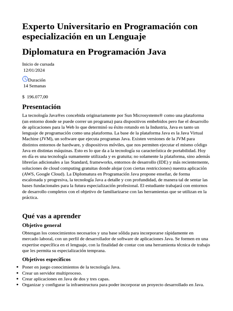 UTN-Diplomatura en Programación Java | PDF | Java (lenguaje de programación) | máquina virtual ...