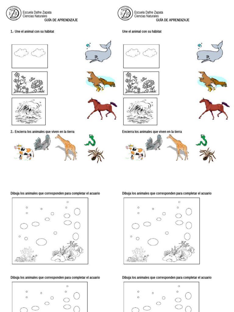 Guía de Aprendizaje: Animales y Hábitats | PDF