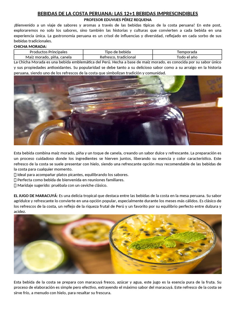 Bebidas Típicas de la Costa Peruana | PDF | Cócteles | Bebida