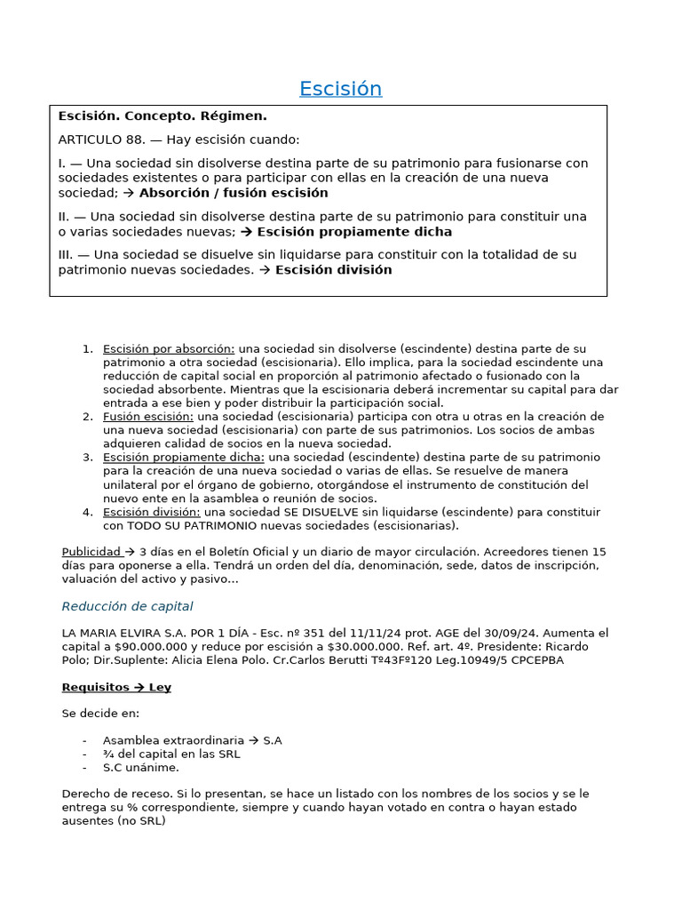 Escisión | PDF | Bienes (Ley)