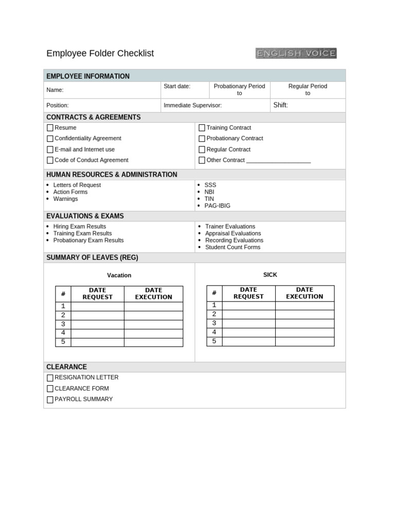 Employee Folder Checklist | PDF
