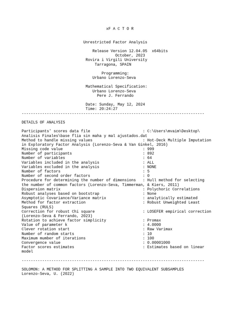 Factorial Con 64 Items ULS FINAL DE MAYO FAMILIA | PDF | Variance ...
