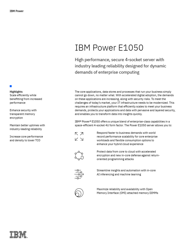 IBM Power E1050 Datasheet | PDF | Computing | Computer Architecture