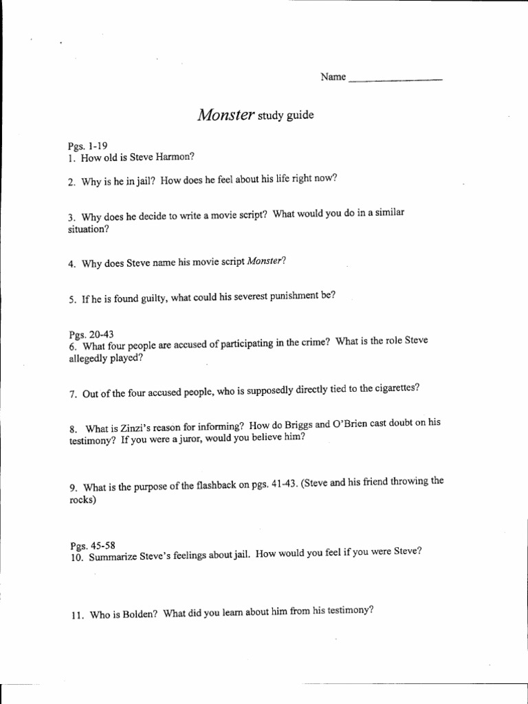 Monster Comprehension Questions | PDF | Public Law | Crime & Violence