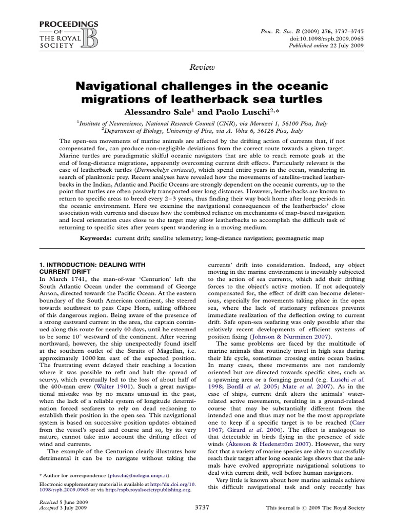 Navigational Challenges in The Oceanic Migrations of Leatherback Sea ...