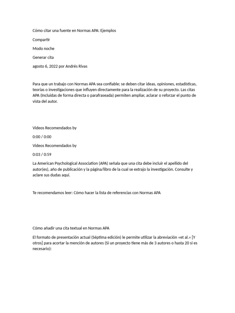 Cómo Citar Una Fuente en Normas APA | PDF | Estilo apa | Comillas