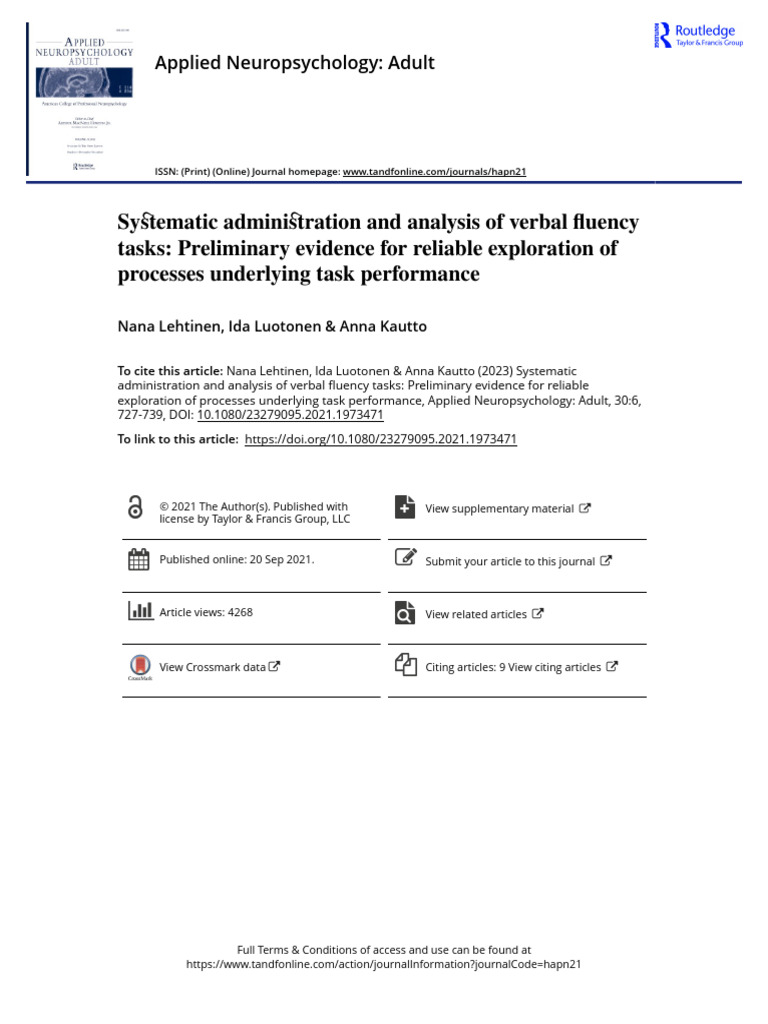 Systematic Administration and Analysis of Verbal Fluency Tasks ...