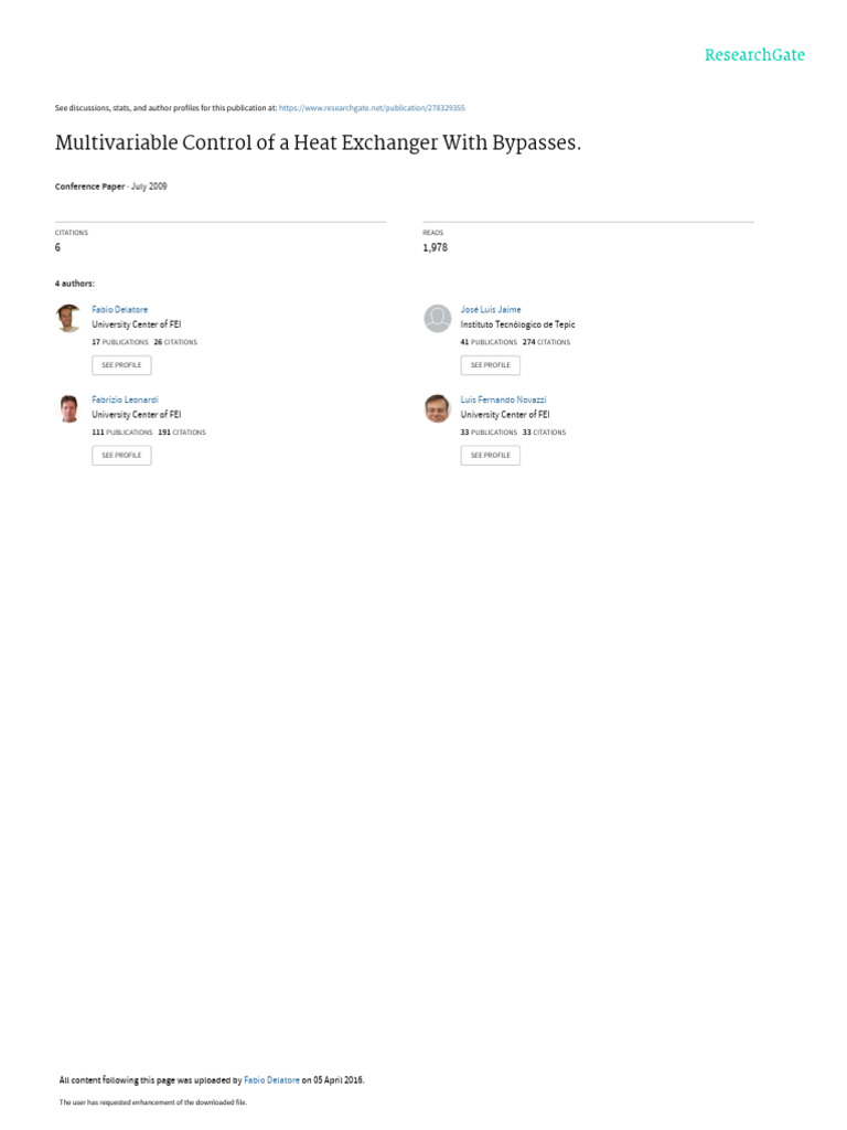 Multivariable Control for Heat Exchangers | PDF | Control Theory | Applied Mathematics
