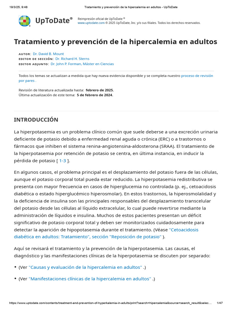 Tratamiento y Prevención de La Hipercalemia en Adultos - UpToDate | PDF ...