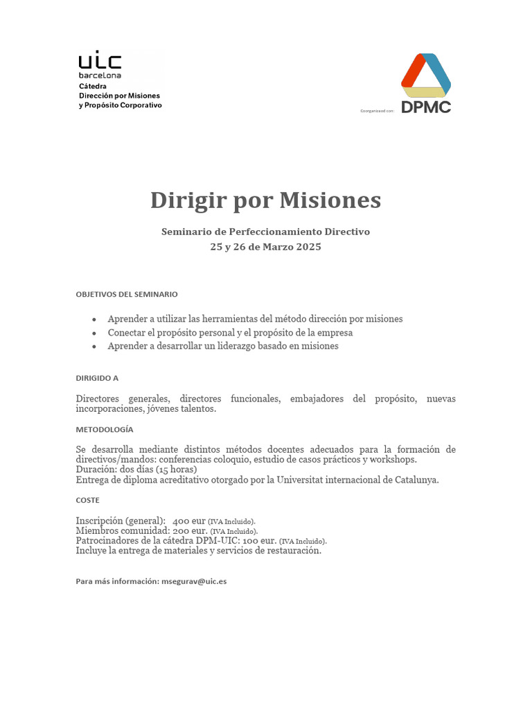PROGRAMA Seminario Dirigir Por Misiones 2025 | PDF