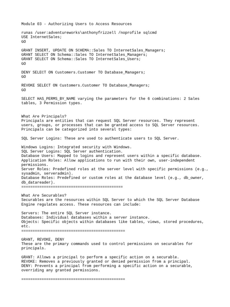 Authorizing Users To Access Resources | PDF | Databases | Microsoft Sql Server