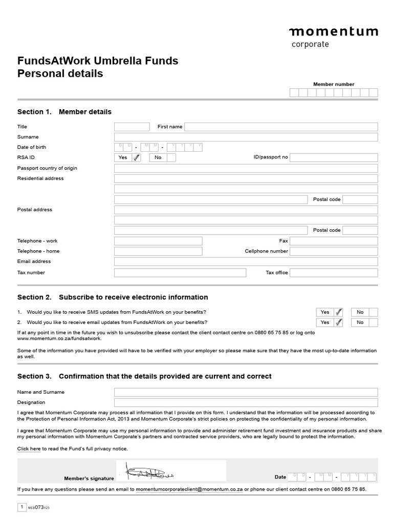 MEB073-FundsAtWork Umbrella Funds Personal Details Form | PDF | Computing
