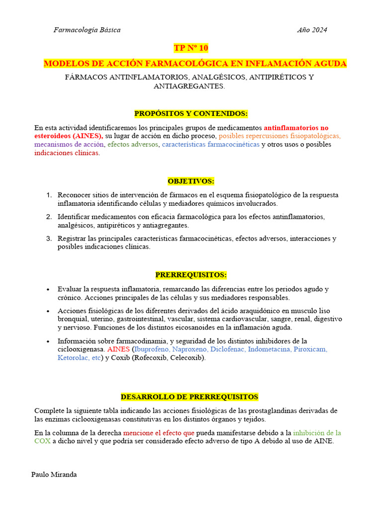 TP10 Inflamacion Aguda 2024 | PDF | Droga anti-inflamatoria libre de esteroides | Prostaglandina