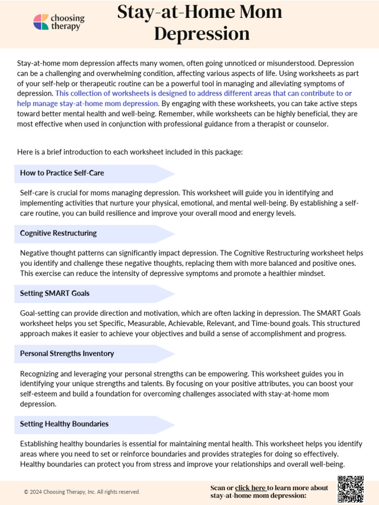 Stay at Home Mom Depression Worksheets Bundle | PDF | Goal | Mental Health