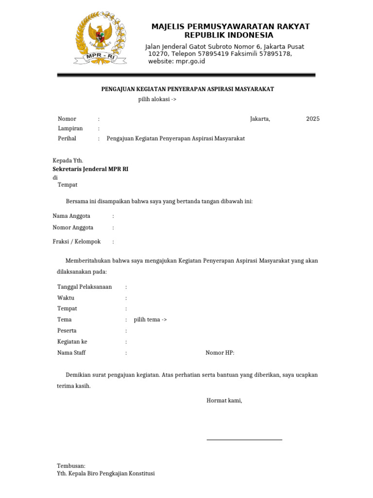 Format Pengajuan Kegiatan Penyerapan Aspirasi Masyarakat | PDF