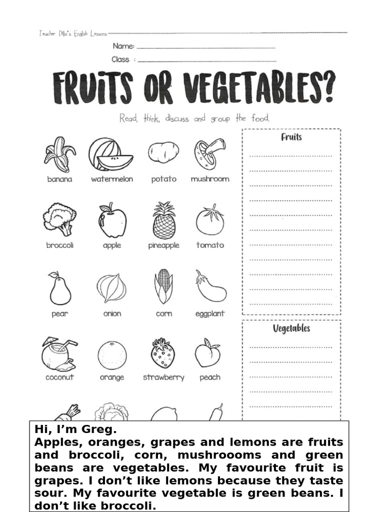 Worksheet Fruits and Vegetables | PDF