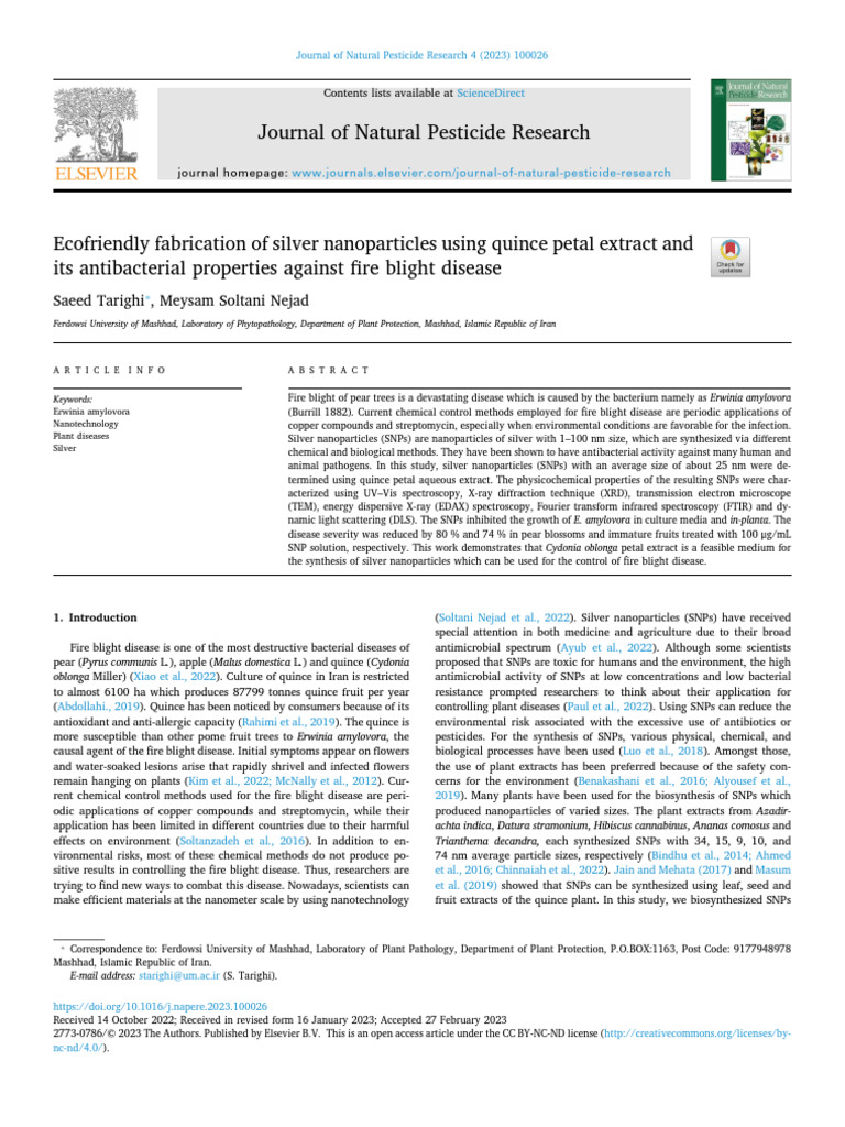Ecofriendly Fabrication of Silver Nanoparticles Using Q 2023 Journal of ...