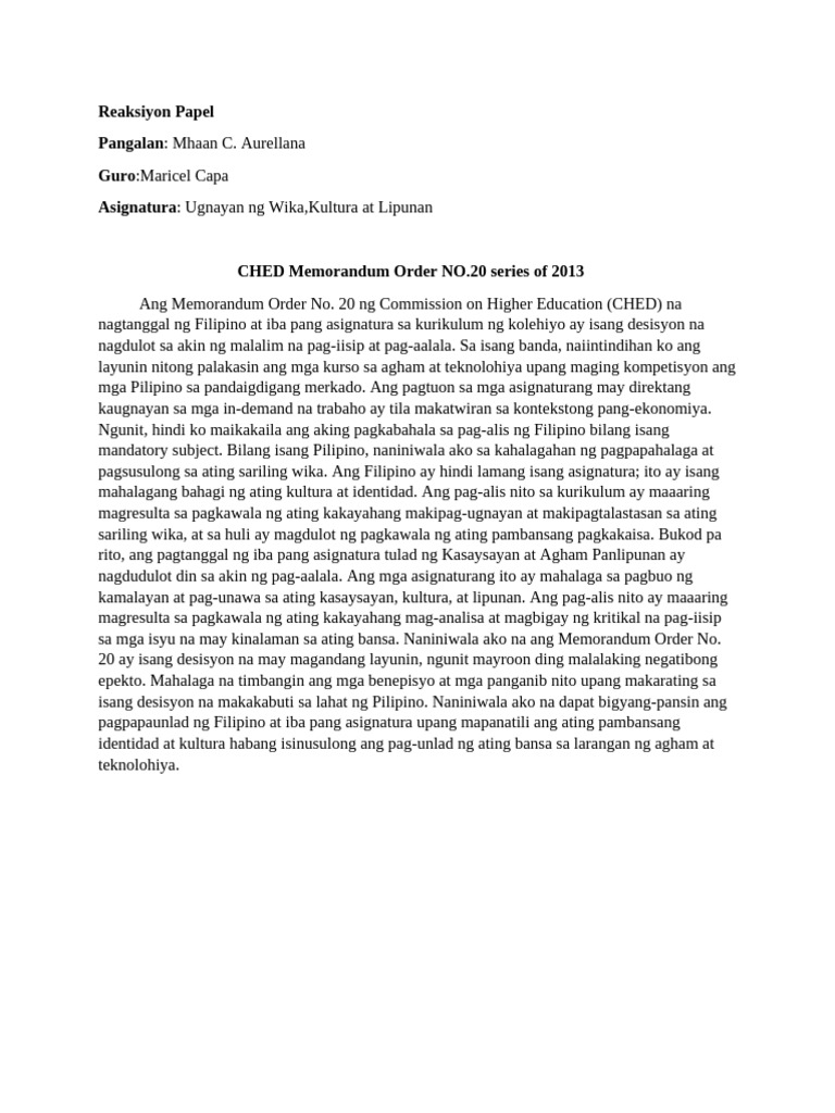 Reaksyon Paper | PDF