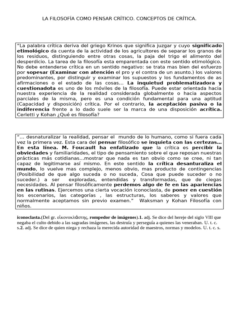La - Filosofiìa - Como - Pensar - Criìtico. CONCEPTO DE CRITICA | PDF ...