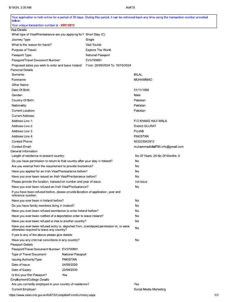 Bilal Application Form Ireland | PDF