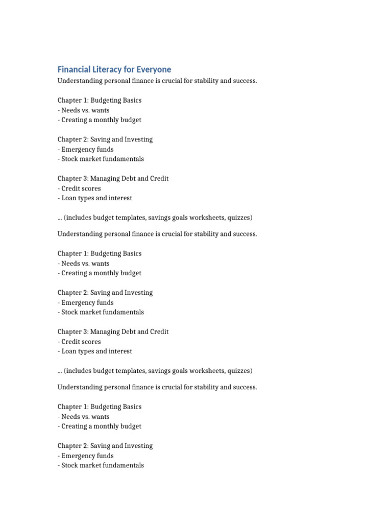 Financial Literacy For Everyone Extended | PDF | Personal Finance | Debt
