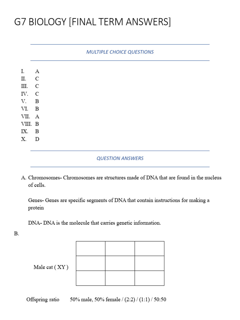 g7 Biology [Final Term Answers] | PDF