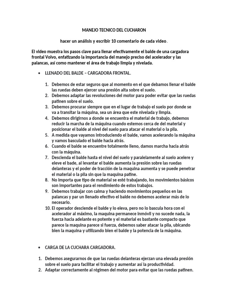 Manejo Técnico del Cucharon Frontal | PDF