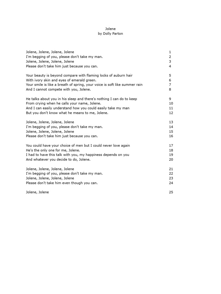 Jolene (Lyrics) | PDF