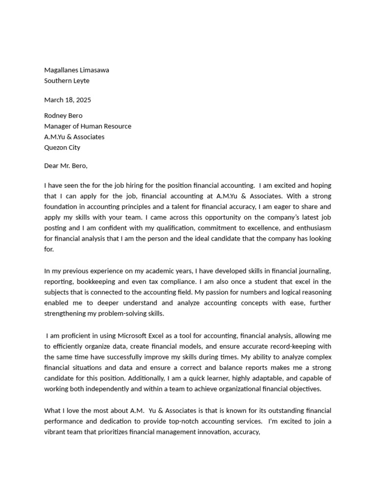 Cover Letter | PDF | Accounting | Business