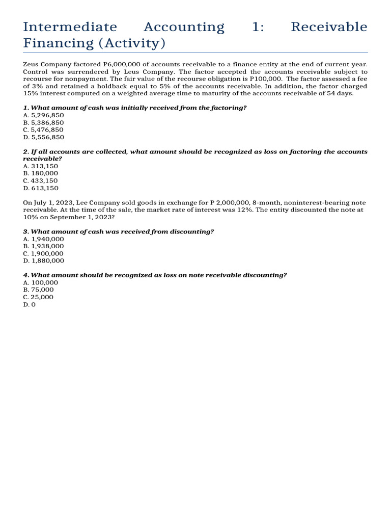 Factoring and Discounting Receivables Analysis | PDF
