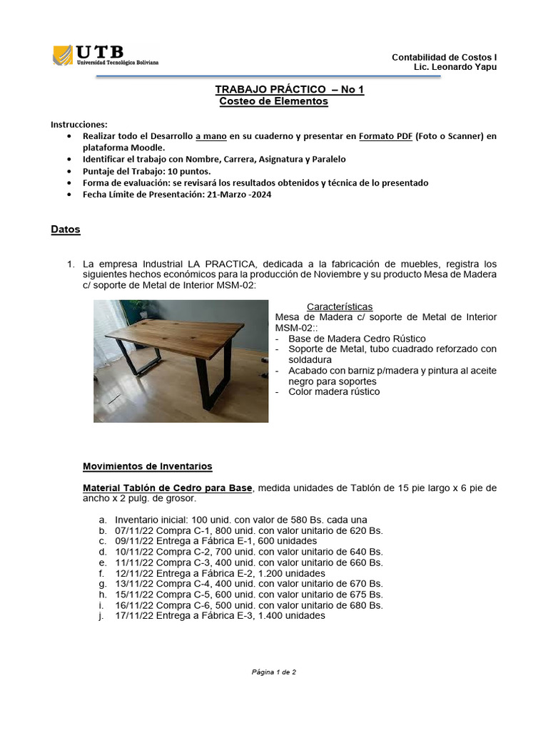 TRAB PRAC 1 - COSTEO ELEMENTOS ICO I24 | PDF | Business