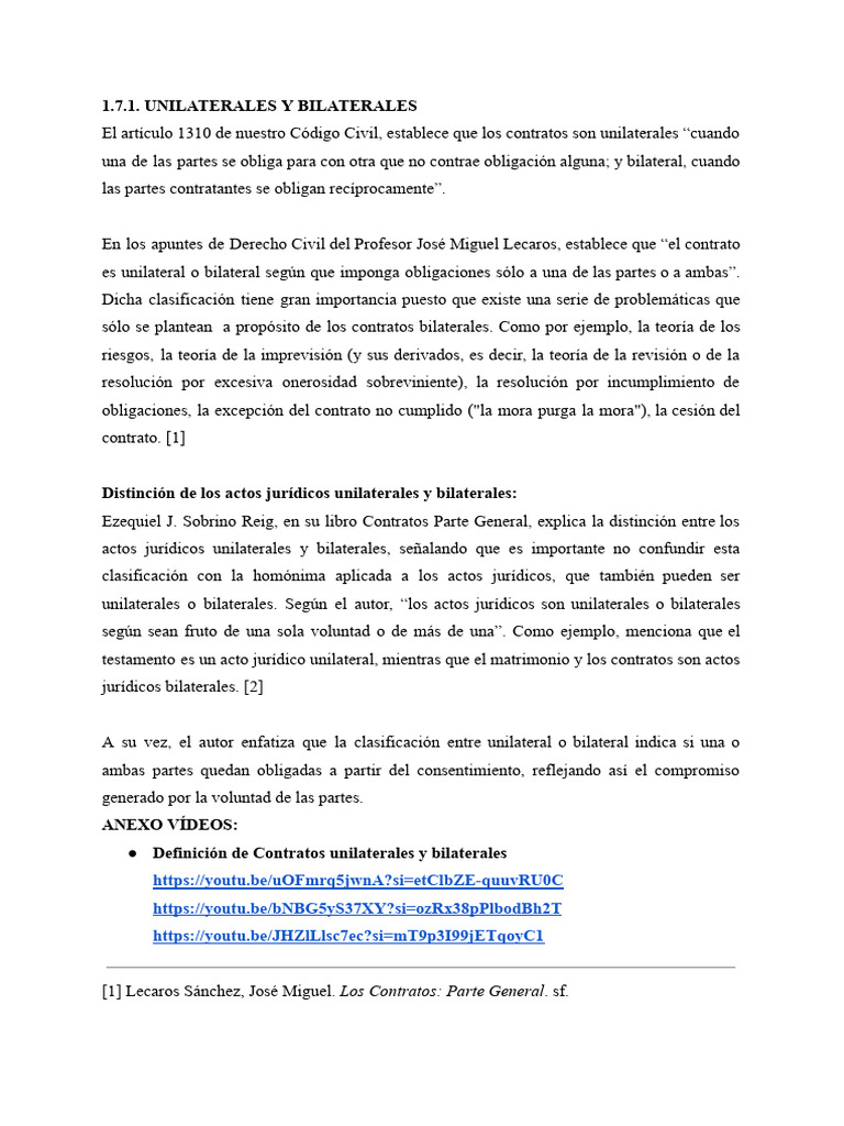 Contratos Unilaterales y Bilaterales | PDF