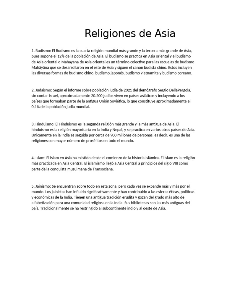 Principales religiones en Asia | PDF