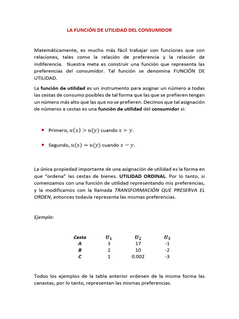 La Función de Utilidad | PDF | Utilidad marginal | Utilidad