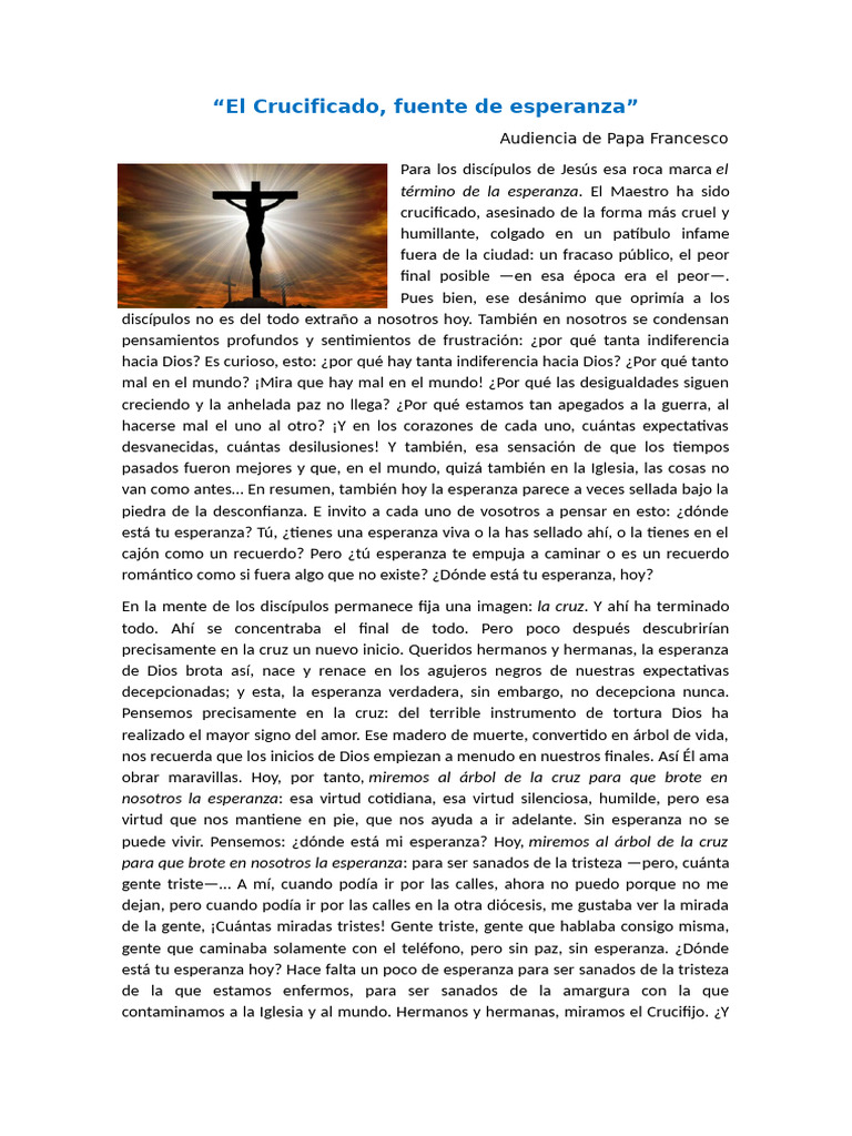 El Crucificado, fuente de esperanza | PDF | Jesús | Amor