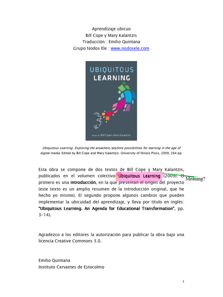COPE KALANTZIS-Aprendizaje Ubicuo | PDF | Aprendizaje | Pensamiento