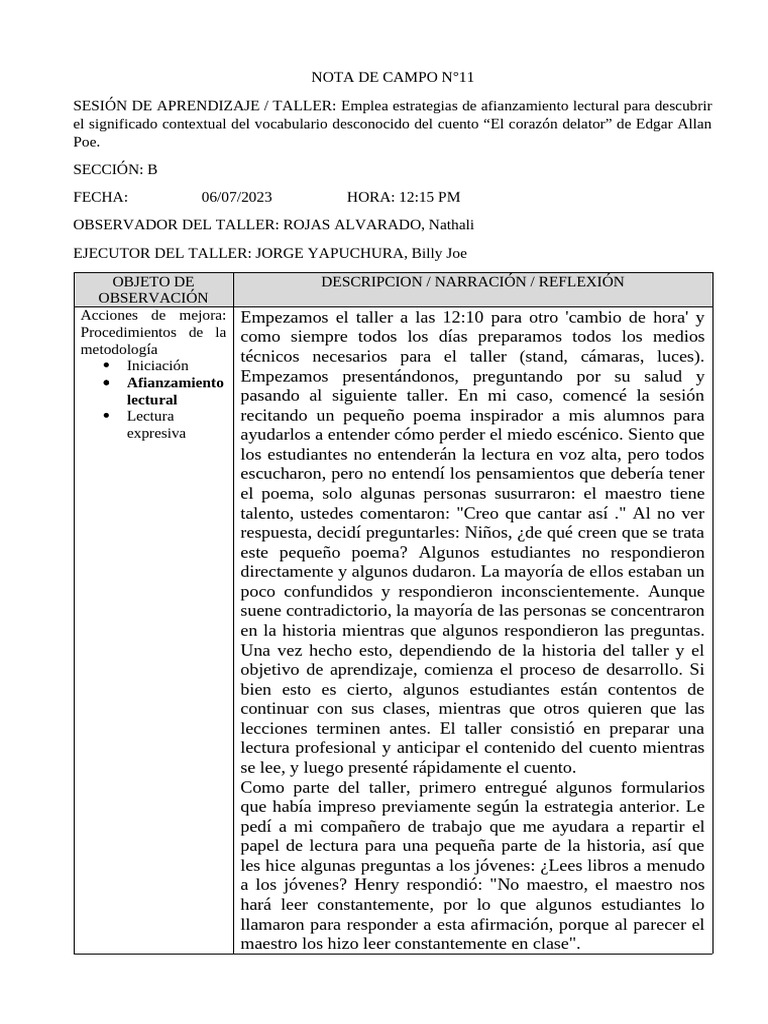 Nota de Campo 11 | PDF