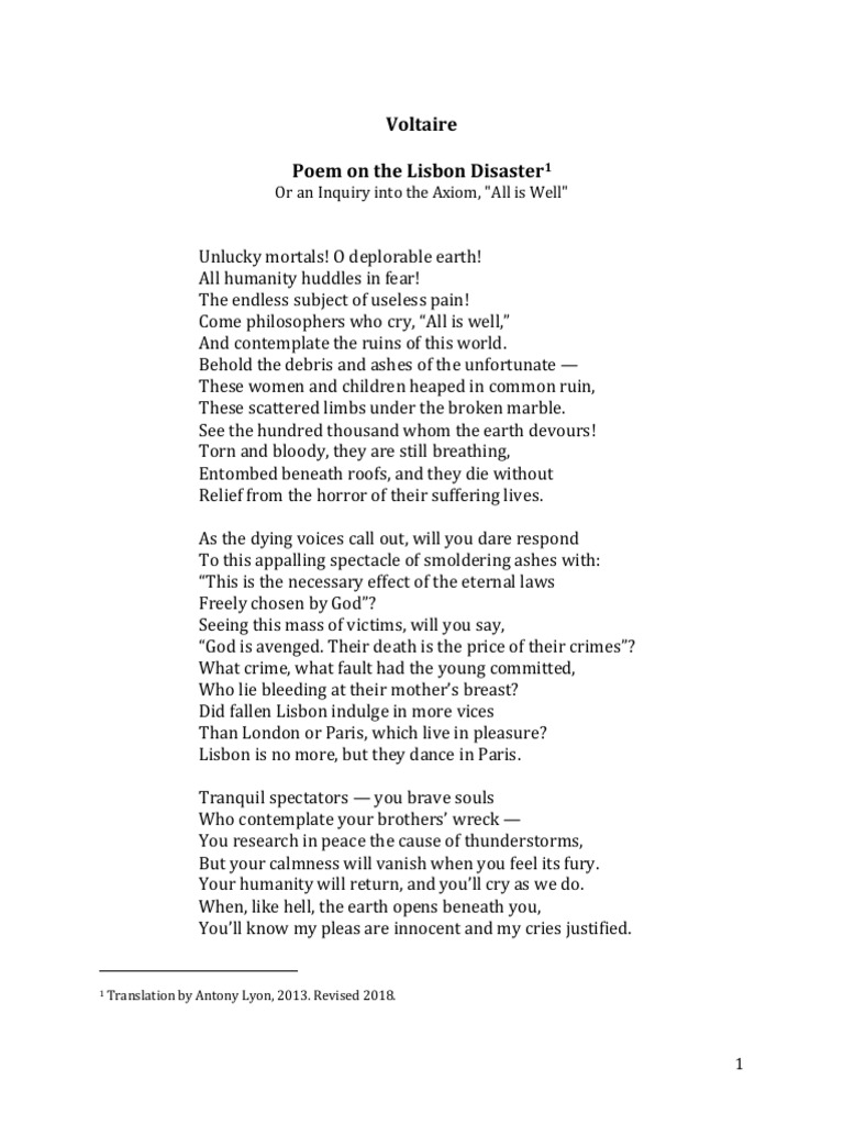 Voltaire's Poem on Lisbon's Tragedy | PDF | Candide
